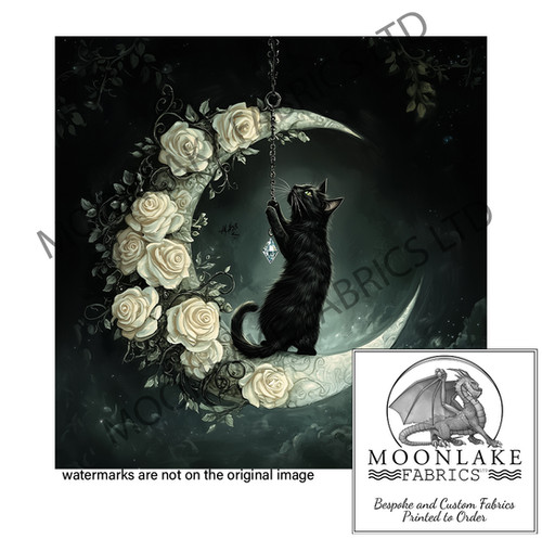 Creamy White Moon Cat Reaching for a Diamond | Moonlake Fabrics Ltd
