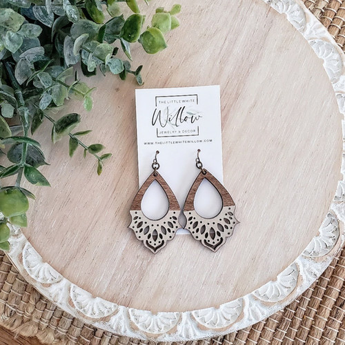 Taupe Split Wood Filigree Earrings | TheLittleWhiteWillow