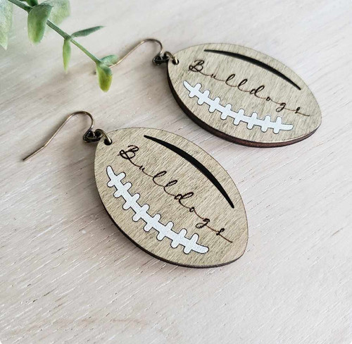 Custom Team Name Wooden Football Dangle Earrings | TheLittleWhiteWillow