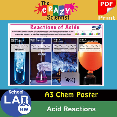 A3 Poster - Reactions of Acids | The Crazy Scientist