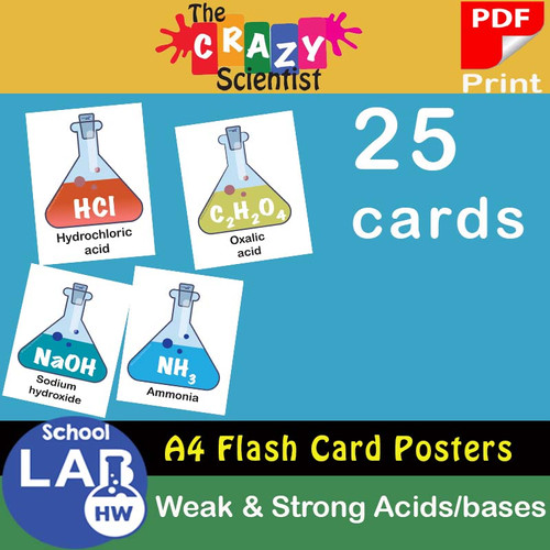 A4 Acid Base Cards - Classroom or Study | The Crazy Scientist
