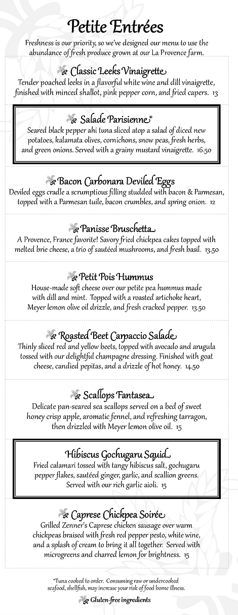 Streamlined Menus | La Provence and Petite Provence