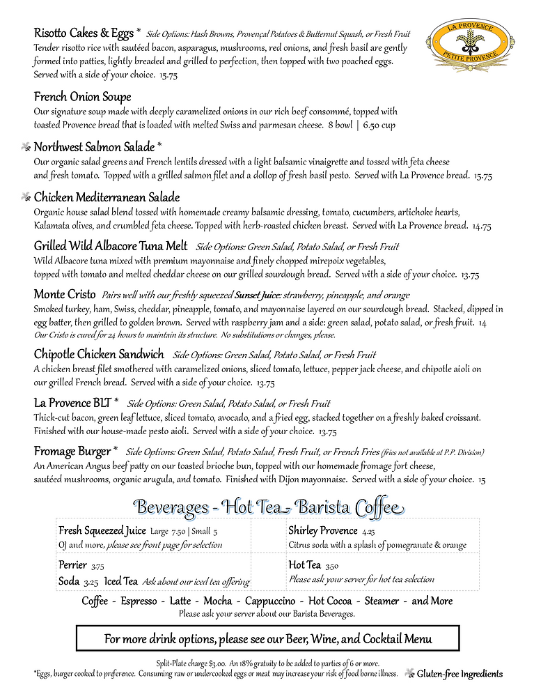STREAMLINED MENU | Provence PDX