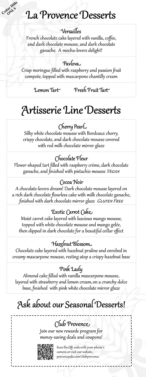 Streamlined Menus | La Provence and Petite Provence