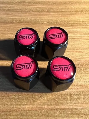 STi Pink / Black Valve Caps | Pink Lily Pad