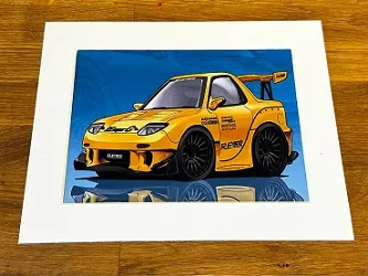 Mazda Yellow RX7 RE Amemiya Cartoon Drawing | Pink Lily Pad