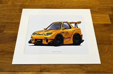 Mazda Yellow RX7 RE Amemiya Cartoon Drawing | Pink Lily Pad