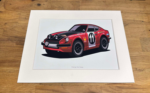Datsun 240z Rally Car Cartoon Drawing | Pink Lily Pad