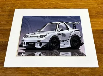 Mazda White RX7 RE Amemiya Cartoon Drawing | Pink Lily Pad