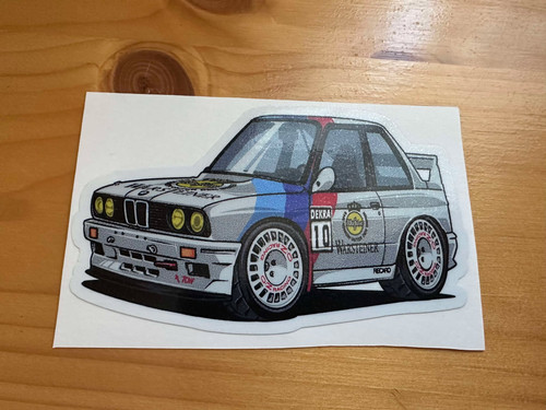 BMW E30 M3 Rally Car Cartoon Style Sticker | Pink Lily Pad