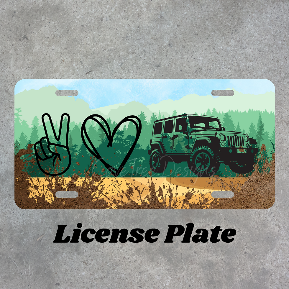 Peace, Love & JEEP License Plate | CaveTreeDesigns