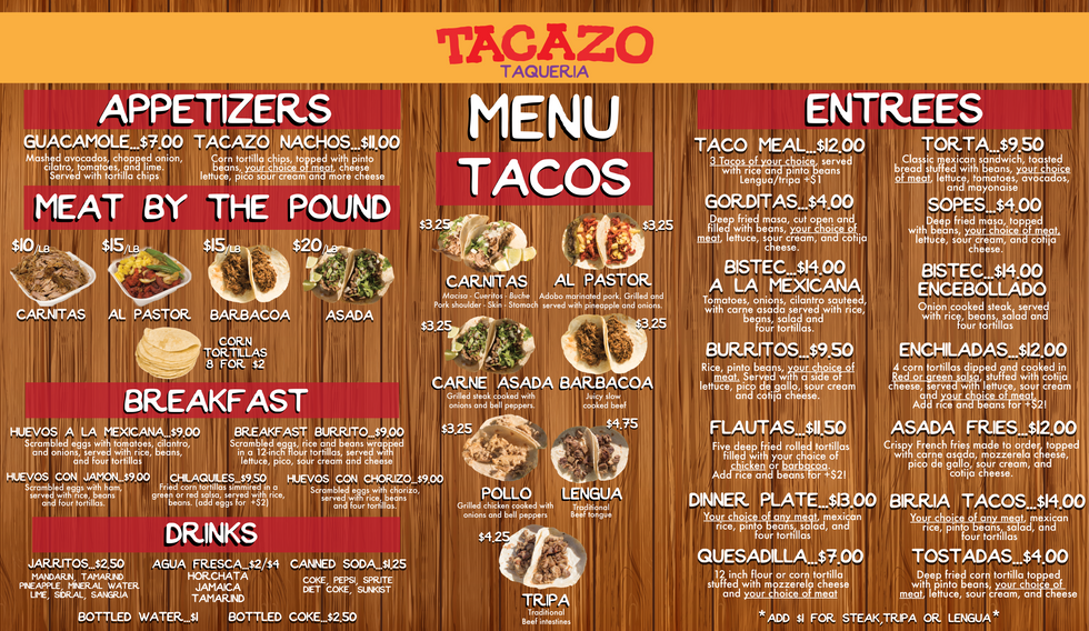 MENU | TACAZO