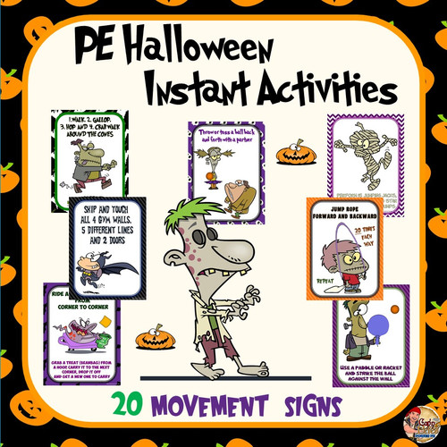 PE Halloween Instant Activities- 20 Movement Signs | capnpetespowerpe