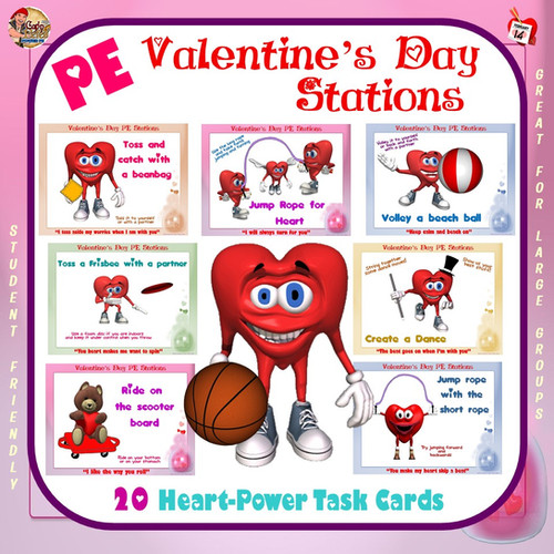 Valentine's Day PE Stations- 15 "Heart Power" Station Cards ...