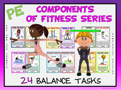 PE Component of Fitness Task Cards: 24 Balance Movements | capnpetespowerpe