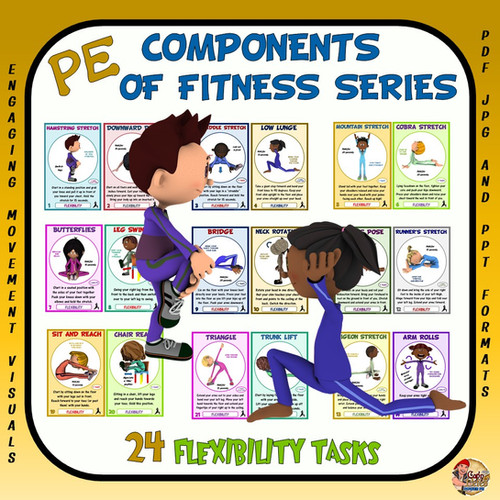 PE Component of Fitness Task Cards: 24 Flexibility Movements- Distance ...