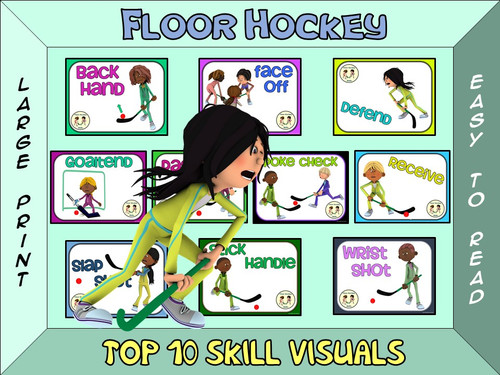 Floor Hockey- Top 10 Skill Visuals- Simple Large Print Design ...