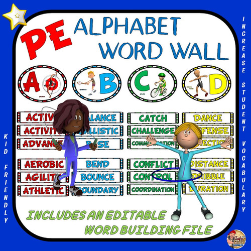 PE Alphabet Word Wall- Complete Display and Editable Word Building File ...