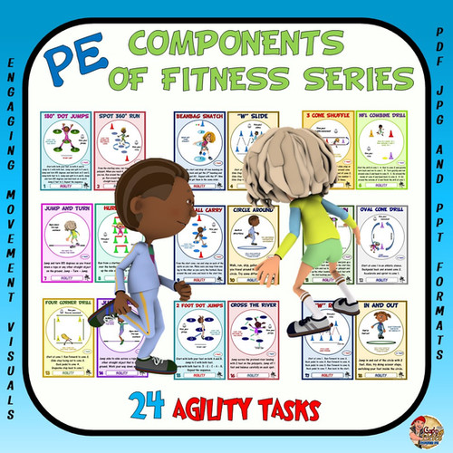 PE Component of Fitness Task Cards: 24 Agility Movements | capnpetespowerpe