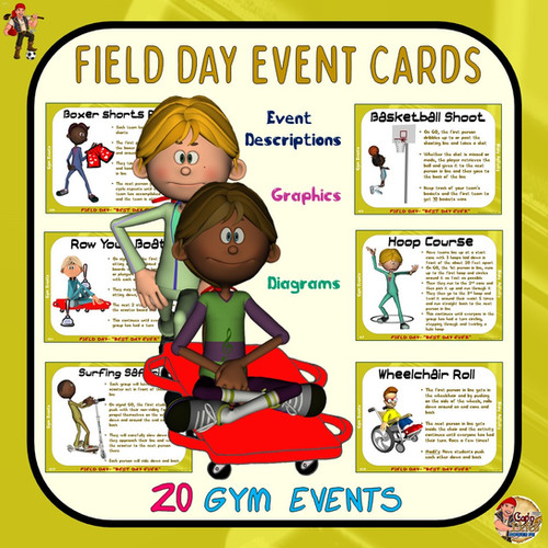 Field Day Event Cards- 20 Gym Events | capnpetespowerpe