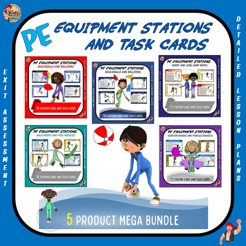 PE Equipment Stations and Task Cards- 5 Set Mega-Bundle | capnpetespowerpe