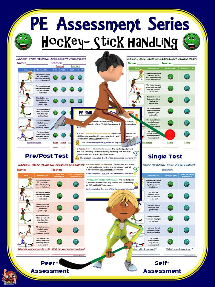 PE Assessment Series: Hockey- Stick Handling- 4 Versions | capnpetespowerpe
