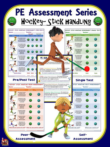 PE Assessment Series: Hockey- Stick Handling- 4 Versions | capnpetespowerpe