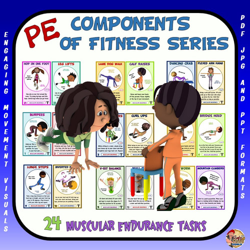 PE Component of Fitness Task Cards: 24 Muscular Endurance Movements ...