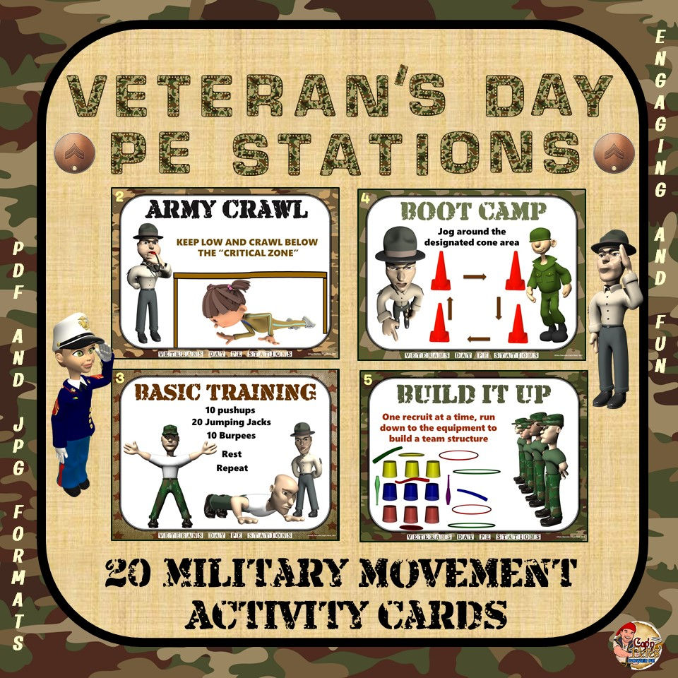 Veteran's Day PE Stations- 20 "Military Movement" Activity Cards ...