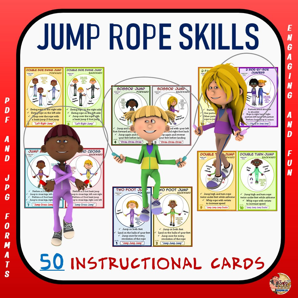 PE Jump Rope Skills- 50 Instructional Cards | capnpetespowerpe