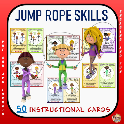 PE Jump Rope Skills- 50 Instructional Cards | capnpetespowerpe