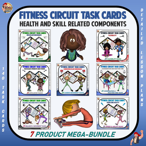 Fitness Circuit Task Cards: Health & Skill Related Components- 7 Set ...