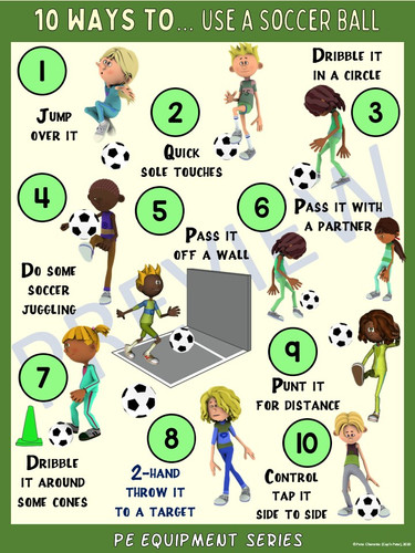 10 Ways to use a Soccer Ball: PE Equipment Visual Series | capnpetespowerpe