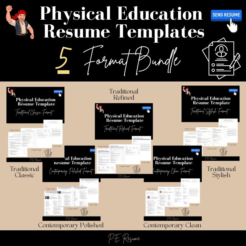 Physical Education Resume Templates- 5 Format Bundle | capnpetespowerpe