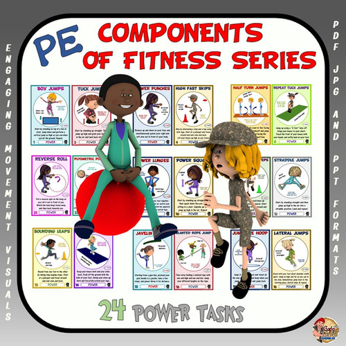 PE Component of Fitness Task Cards: 24 Power Movements | capnpetespowerpe