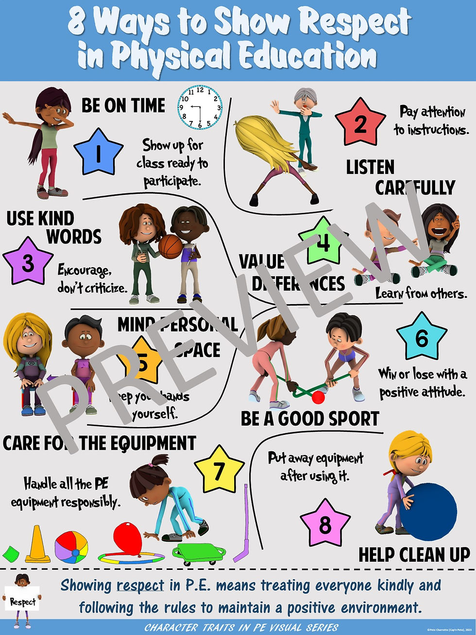PE Poster: 8 Ways to Show Respect in Physical Education | capnpetespowerpe