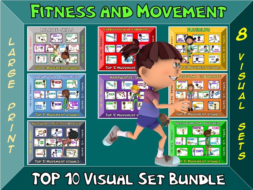 Fitness and Movement Sign Bundle- Top 10 Movement Visuals- 8 Sets ...