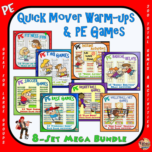 PE Quick Mover Warm-Ups & PE Games- 10-Set Mega Bundle | capnpetespowerpe