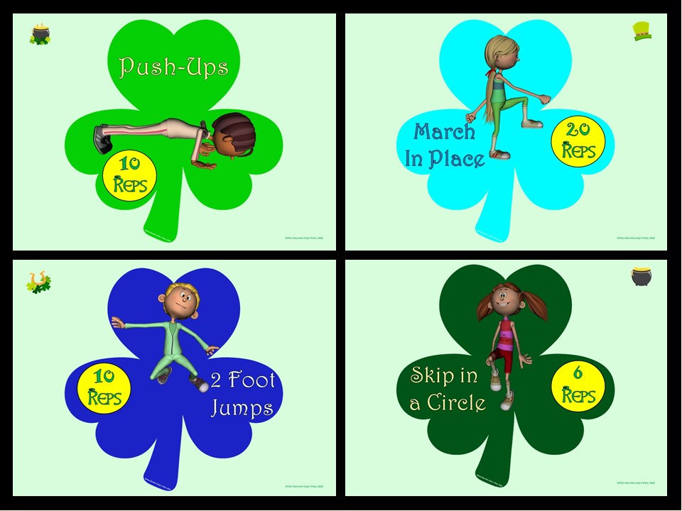 Shamrock Fitness- Activity Plan and 28 Shamrock-Shaped Exercise Cards ...
