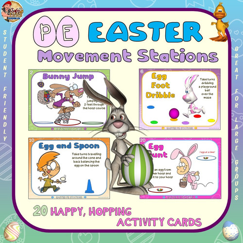 Easter PE Stations- 20 "Happy, Hopping" Activity Cards | capnpetespowerpe
