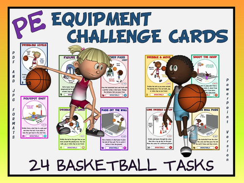 PE Equipment Challenge Cards - 24 Basketball Tasks (includes Powe ...