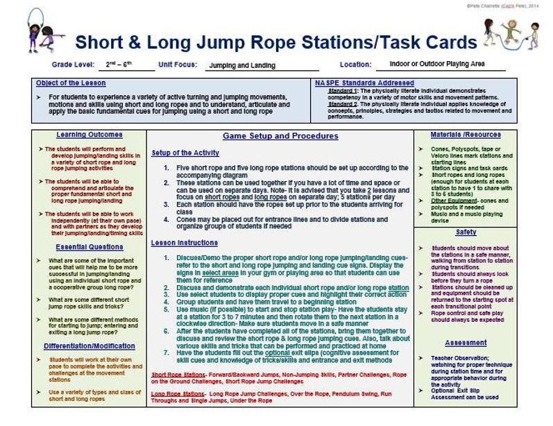 PE Manipulative Stations and Task Cards- “Short and Long Jump Ropes ...