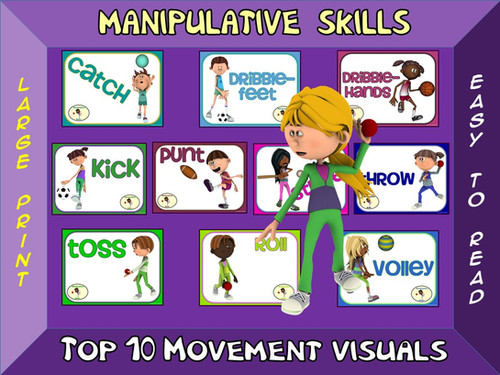 Manipulative Skills- Top 10 Movement Visuals- Simple Large Print Design ...