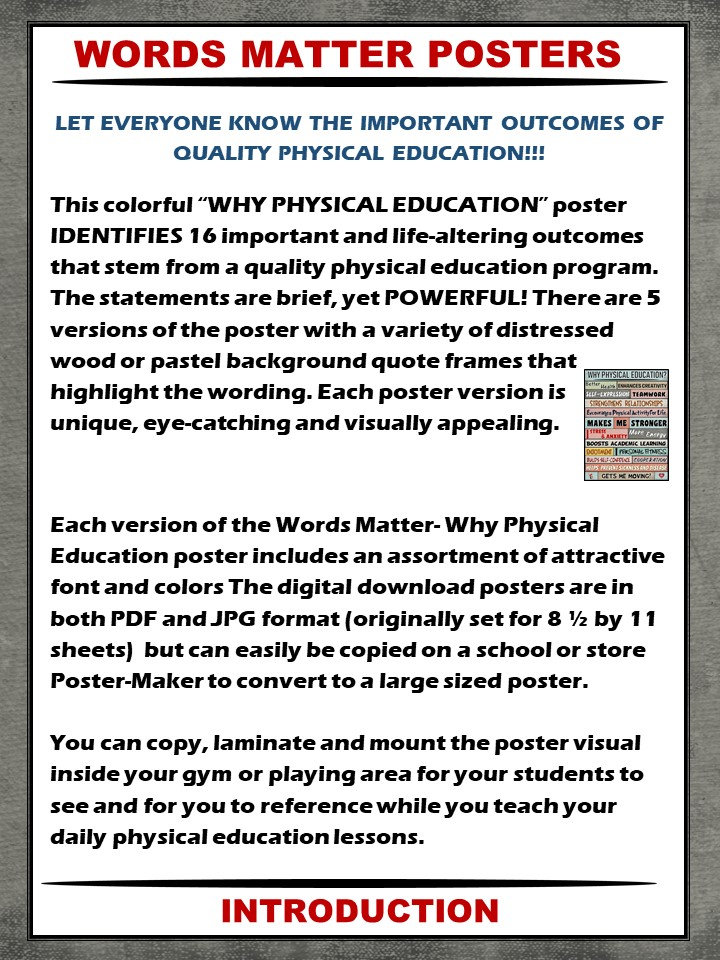 PE Poster: WORDS MATTER- Why Physical Education? | capnpetespowerpe