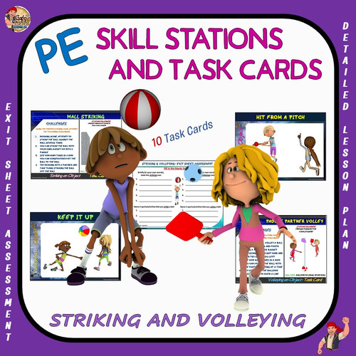 PE Skill Stations and Task Cards- Striking and Volleying | capnpetespowerpe