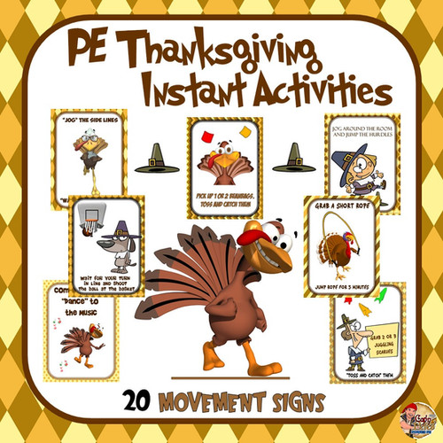 PE Thanksgiving Instant Activities- 20 Movement Signs | capnpetespowerpe