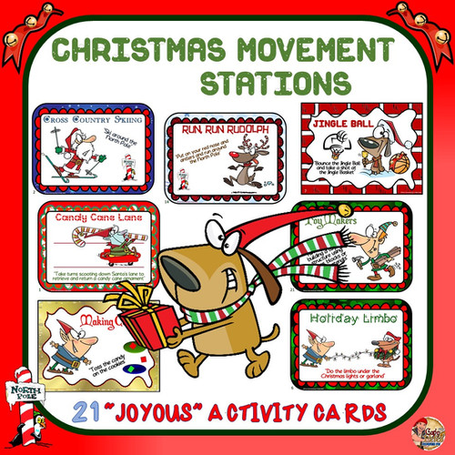 Christmas Movement Stations- 21 "Joyous" Activity Cards | capnpetespowerpe
