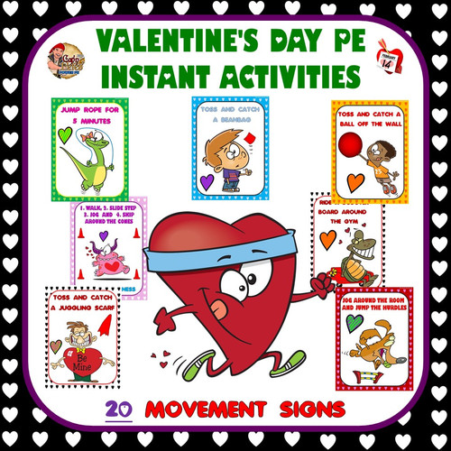 Valentine's Day PE Instant Activities- 20 Movement Signs | capnpetespowerpe