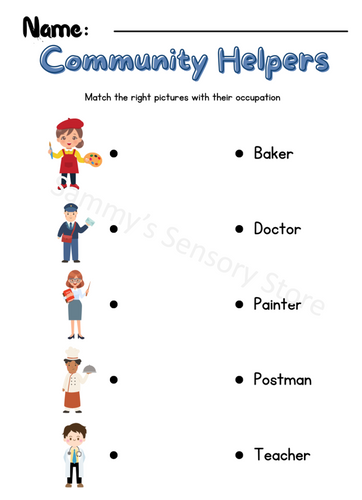 Community Helpers Matching Worksheet | Sammy's Trading Post
