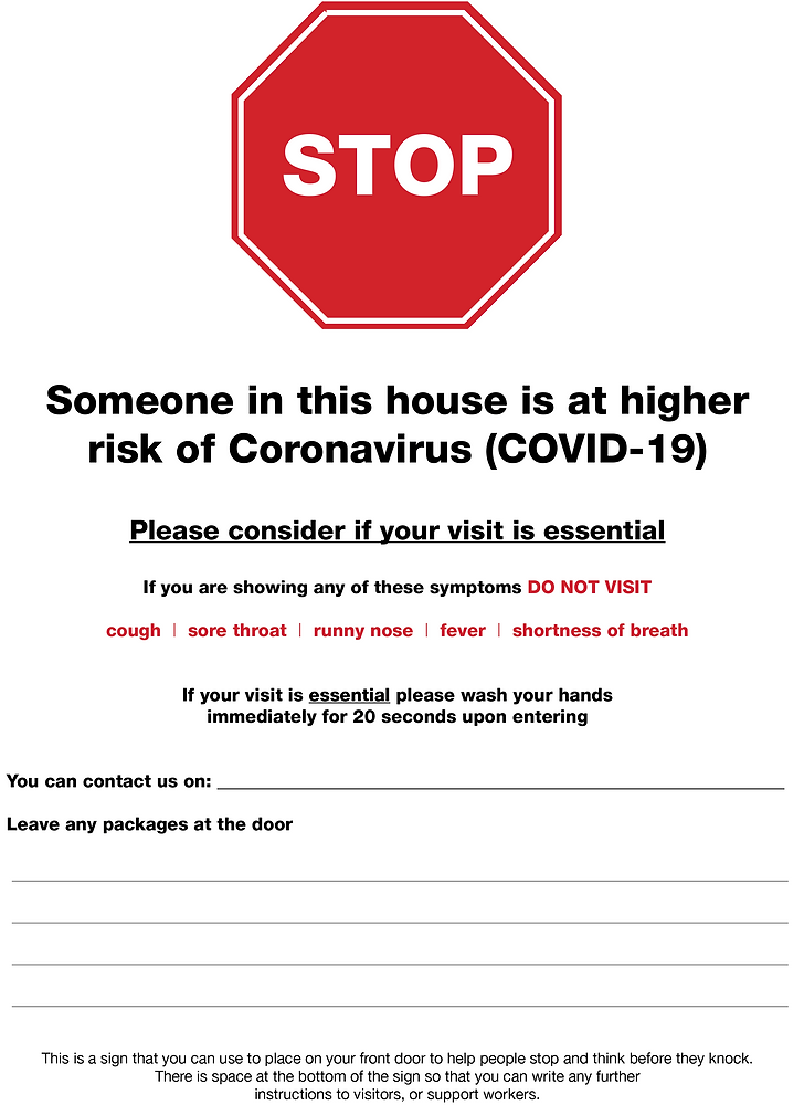 Free Resource: Stop sign for those who are at higher risk of Coronavirus